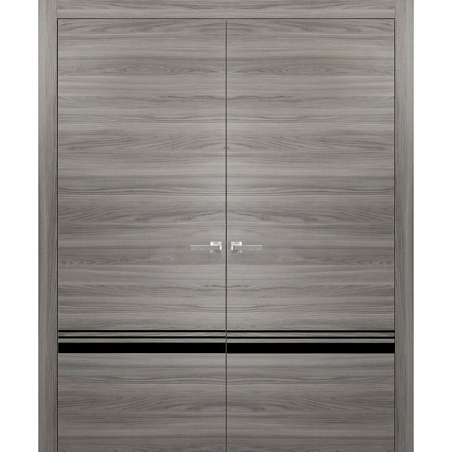 Solid French Double Doors 36 x 96 inches | Planum 0012 Grey Matte with ...