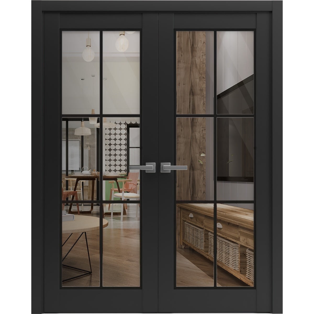 Solid French Double Doors 56 x 80 inches | Lucia 2366 Matte Black Clear ...