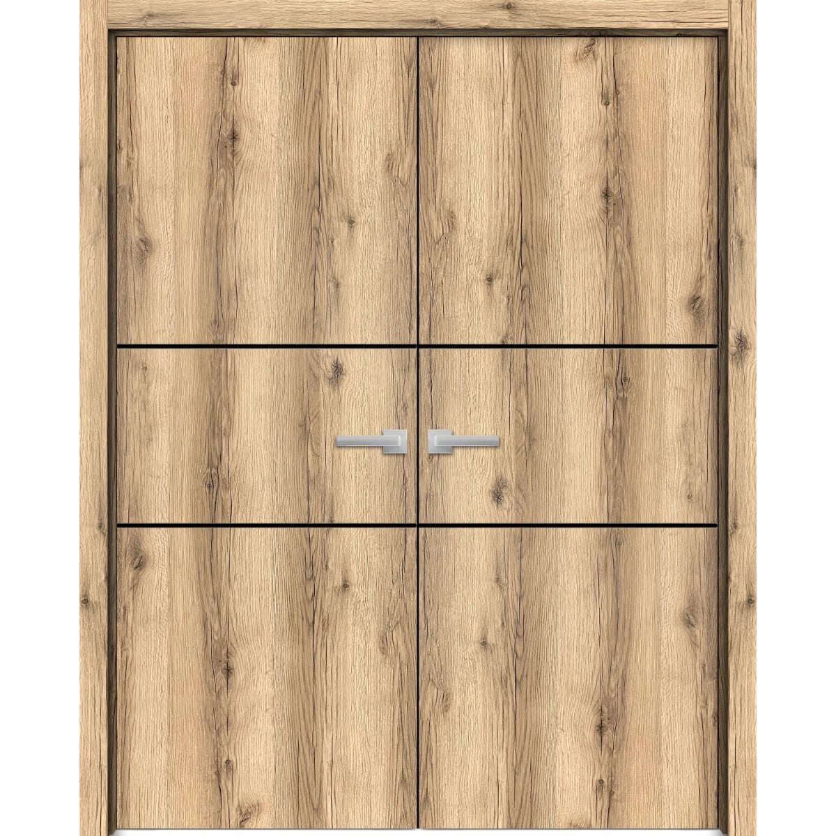 Solid French Double Doors 60 x 80 inches | Planum 0014 Oak with Frosted ...