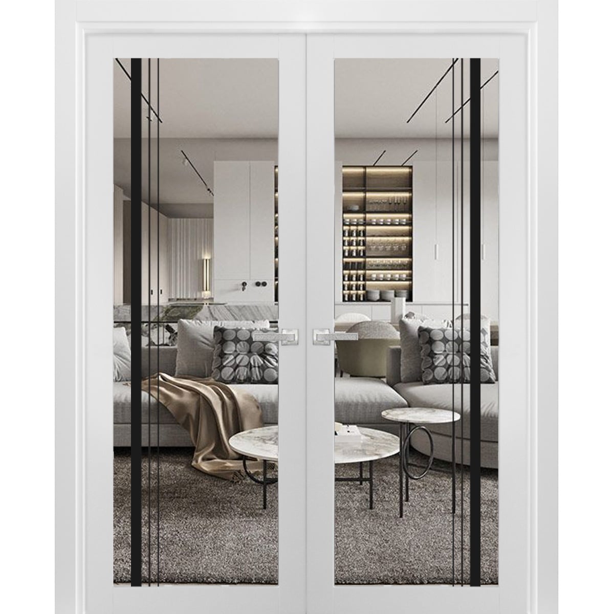 Solid French Double Doors 60 x 96 inches | Lucia 2566 White Silk Clear ...
