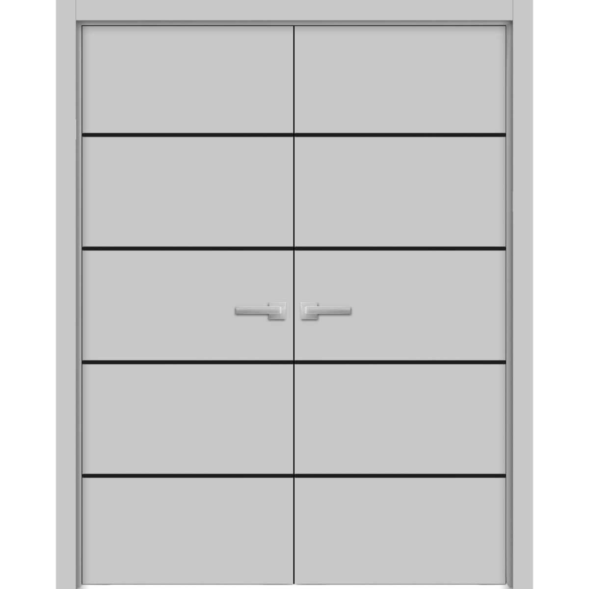 Solid French Double Doors 60 x 96 inches | Planum 0015 Grey Matte with ...