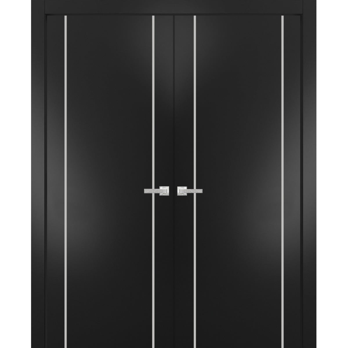Solid French Double Doors 84 x 80 inches | Planum 0410 Matte Black with ...