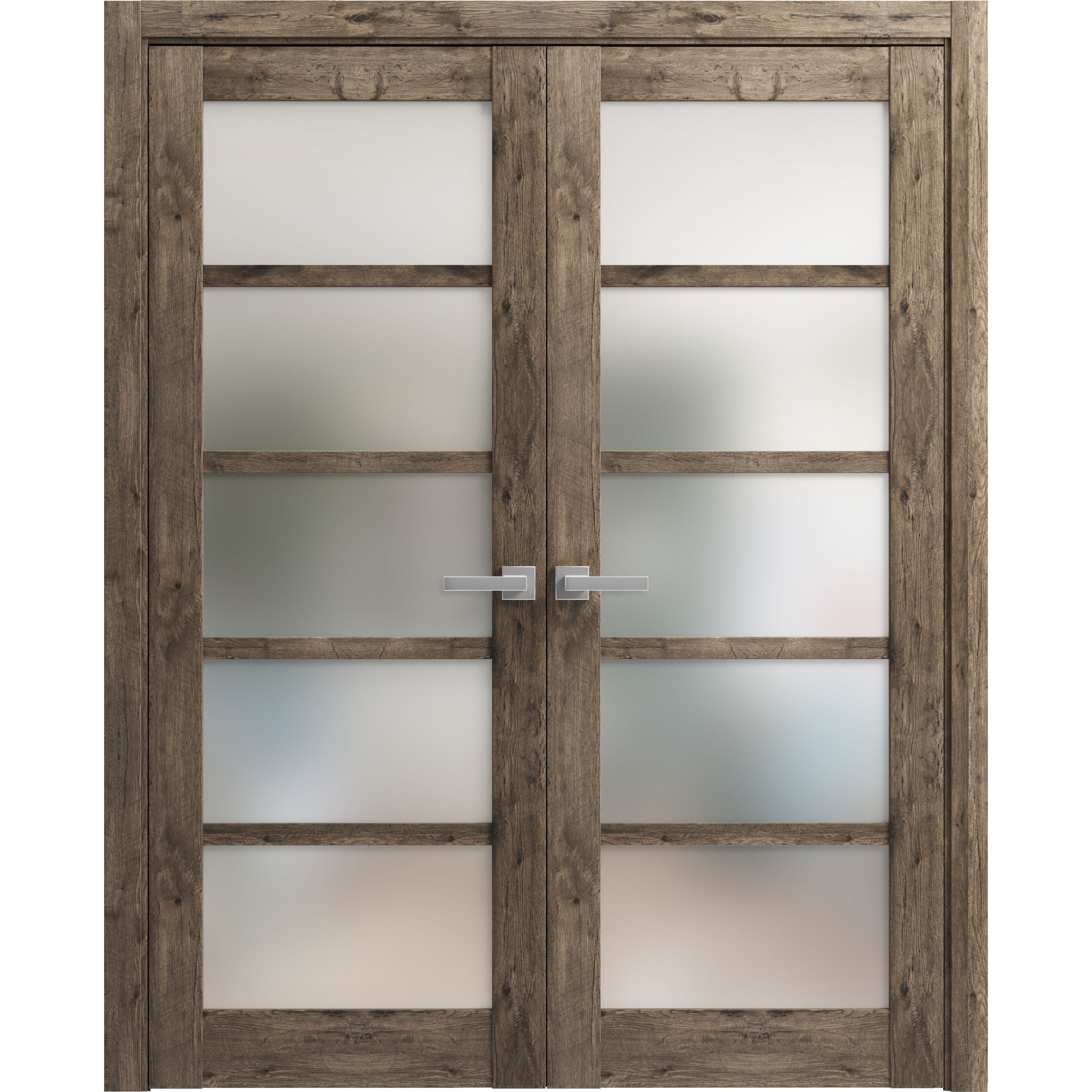 Solid French Double Doors Frosted Glass | Quadro 4002 Cognac Oak | Wood ...