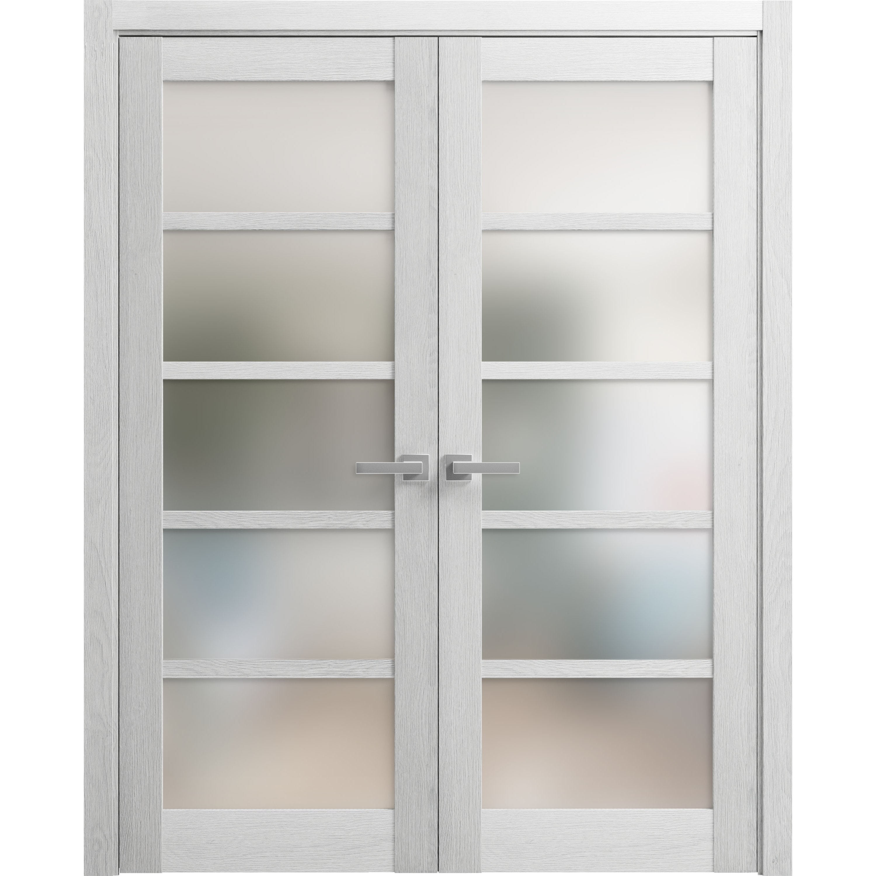 Solid French Double Doors Frosted Glass | Quadro 4002 Light Grey Oak ...
