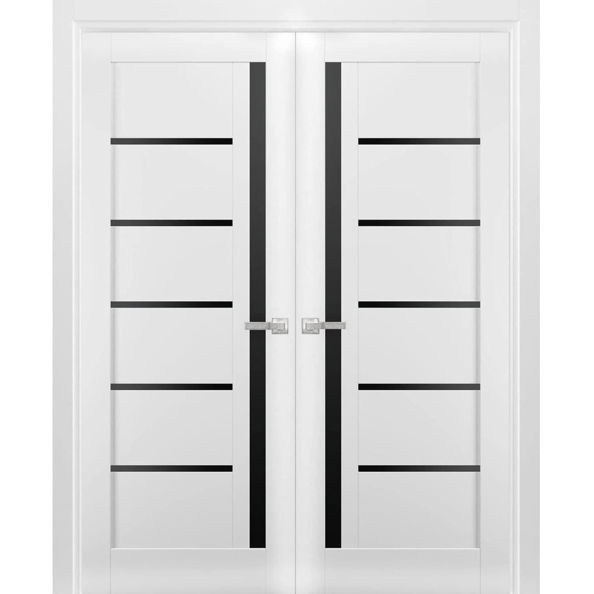 Solid French Double Doors | Quadro 4588 White Silk with Black Glass ...