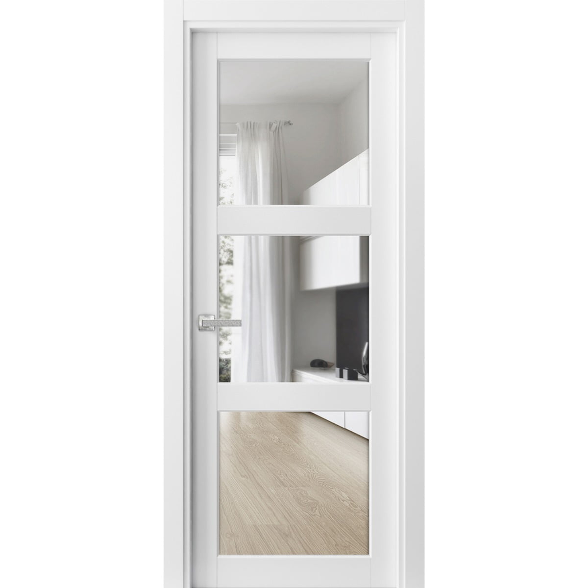 Solid French Pre-Hung Door Clear Glass 3 Lites | Lucia 2555 White Silk ...