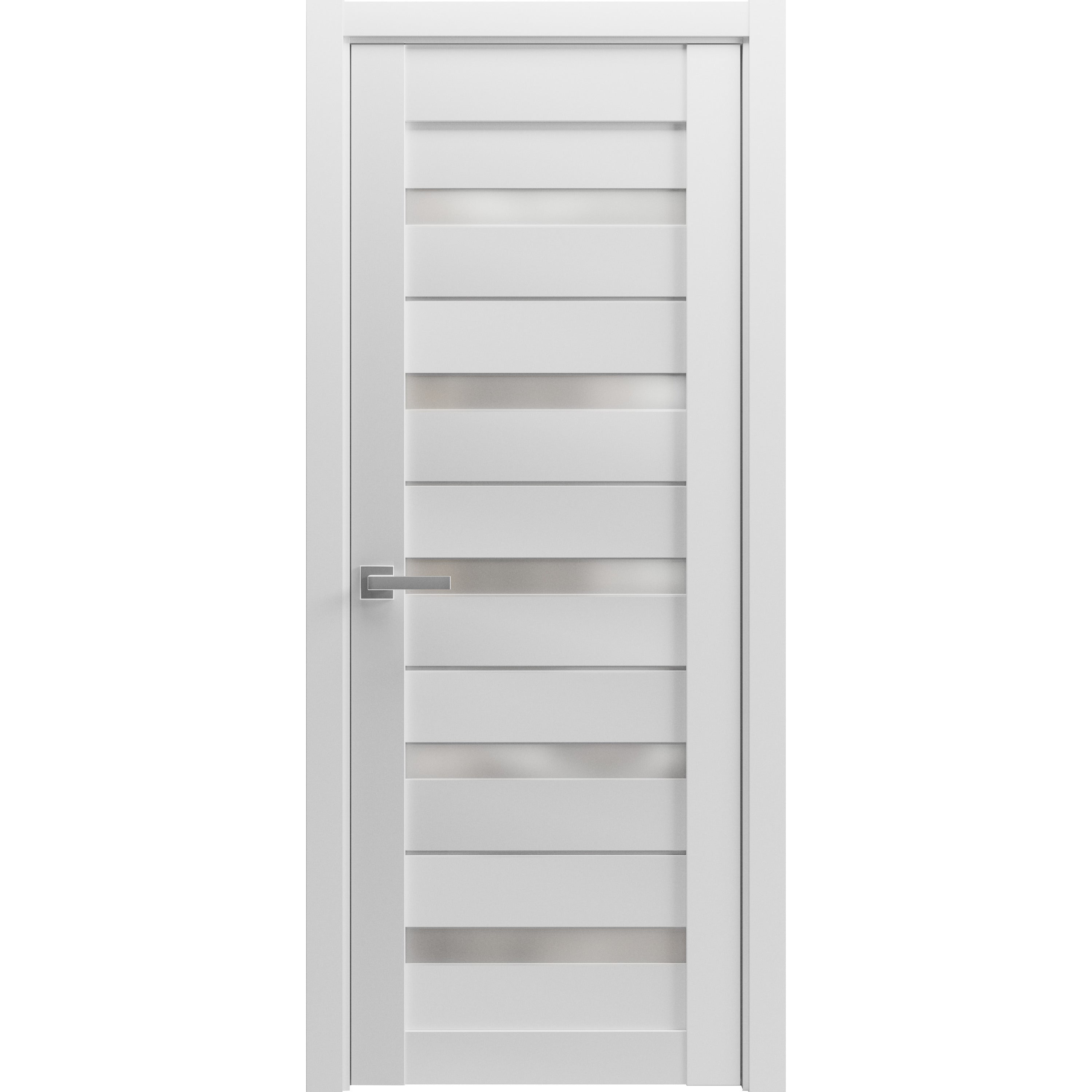 Solid French Pre-Hung Door Frosted Glass | Quadro 4445 White Silk ...