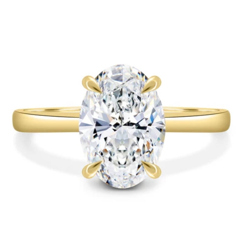 Solid Gold 3 CT Oval Moissanite Engagement Ring with Hidden Halo, 10K ...