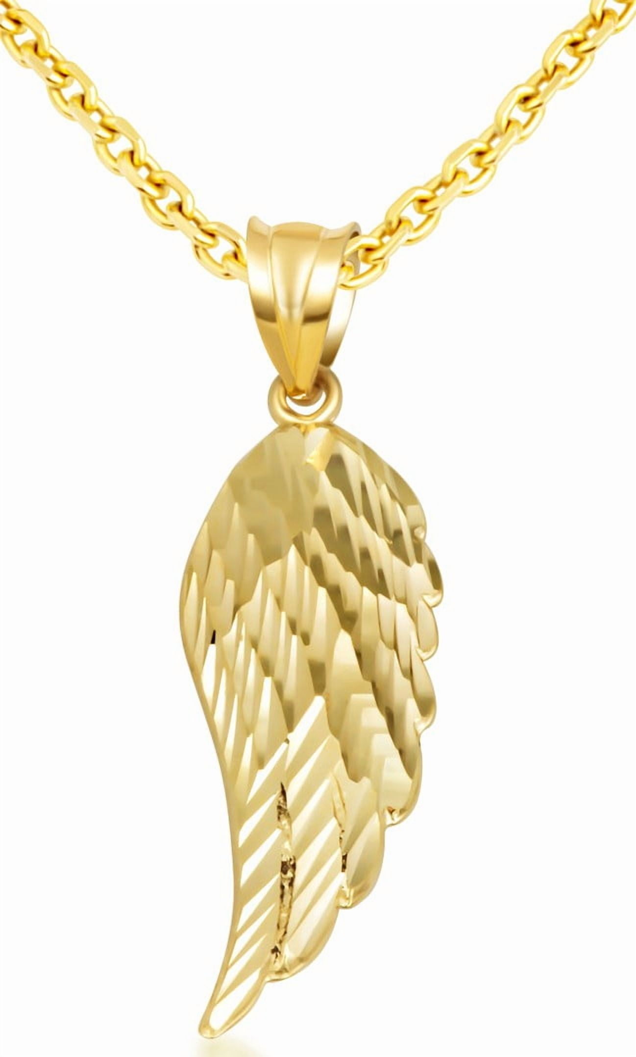 Solid Gold Angel Wing Necklace(Large) (14K Yellow Gold, Pendant with 22 ...