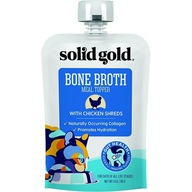 Solid Gold Bone Broth Meal Toppers for Cats - Chicken Shreds, Nutrient ...
