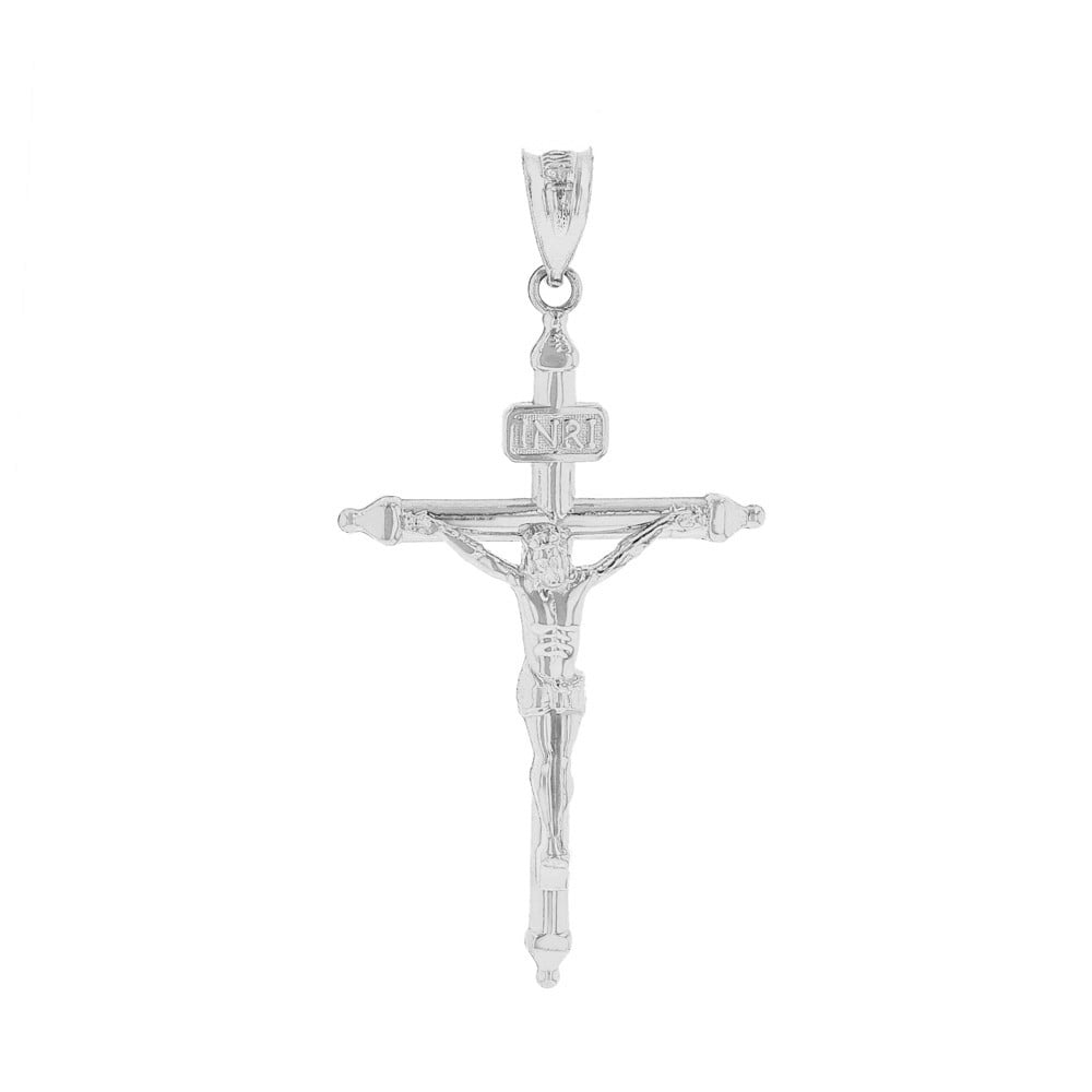 Solid Gold INRI Christ Passion Cross Crucifix (1.2 inches) (10K White ...