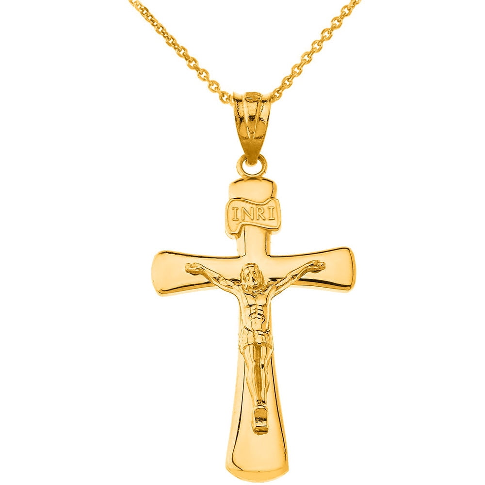 Solid Gold Jesus Christ Holy Cross MD Pendant Necklace (14K Yellow Gold ...