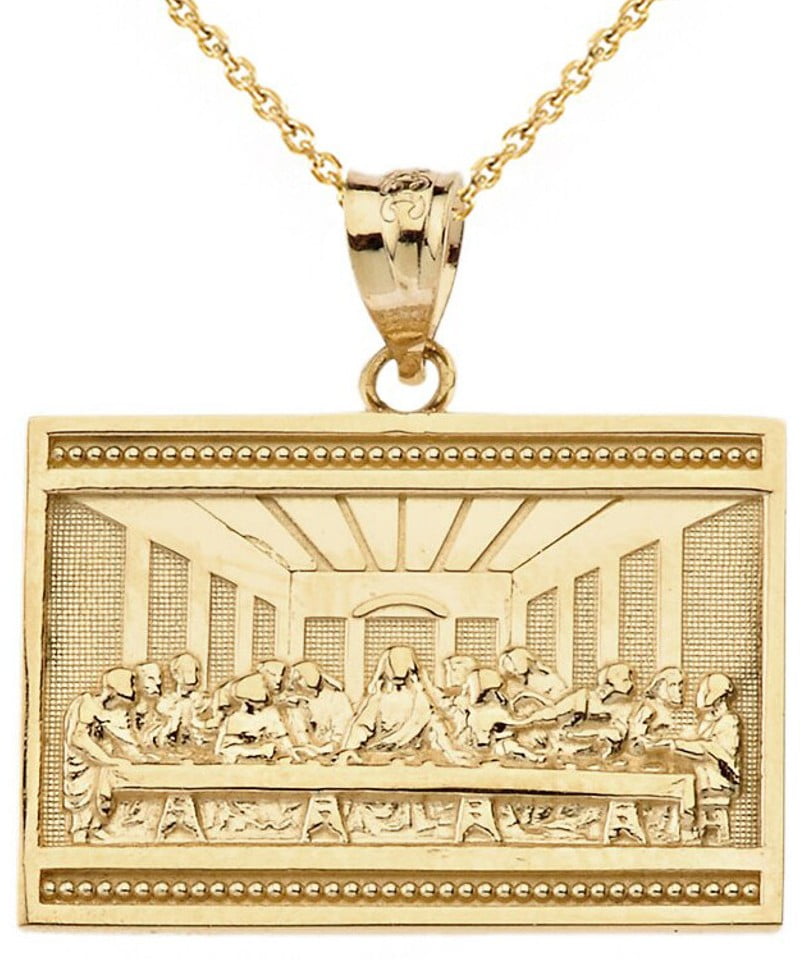 Solid Gold Last Supper Pendant Necklace (10K Yellow Gold,Pendant with ...