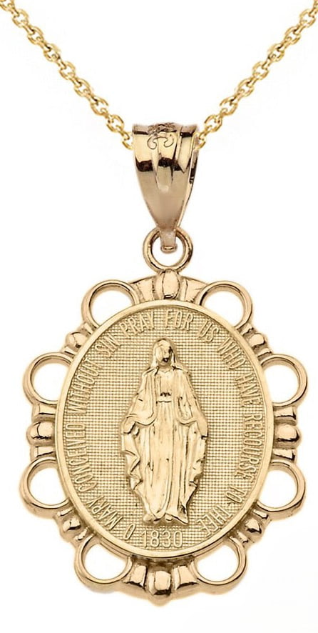 Solid Gold Miraculous Medal of Our Lady of Graces Pendant Necklace ...