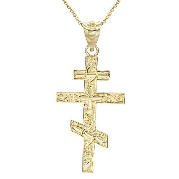 Solid Gold Orthodox Cross Pendant Necklace (14K Yellow Gold, Pendant ...