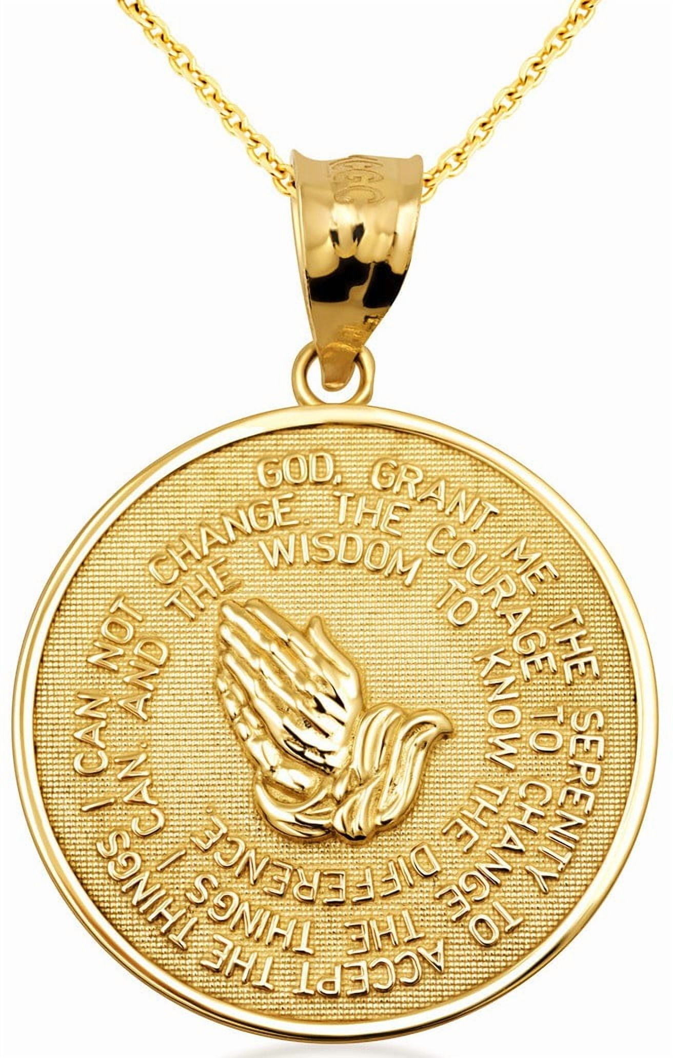 Solid Gold Serenity Prayer Medallion Necklace(Small) (10K Yellow Gold ...