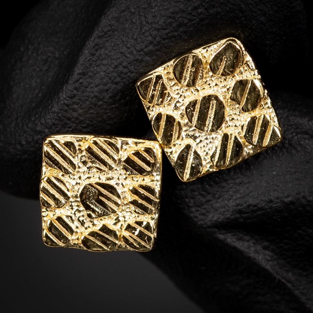 Street Knitted, Stud Earrings, 9.5mm, Gold Plated Square Nugget ...