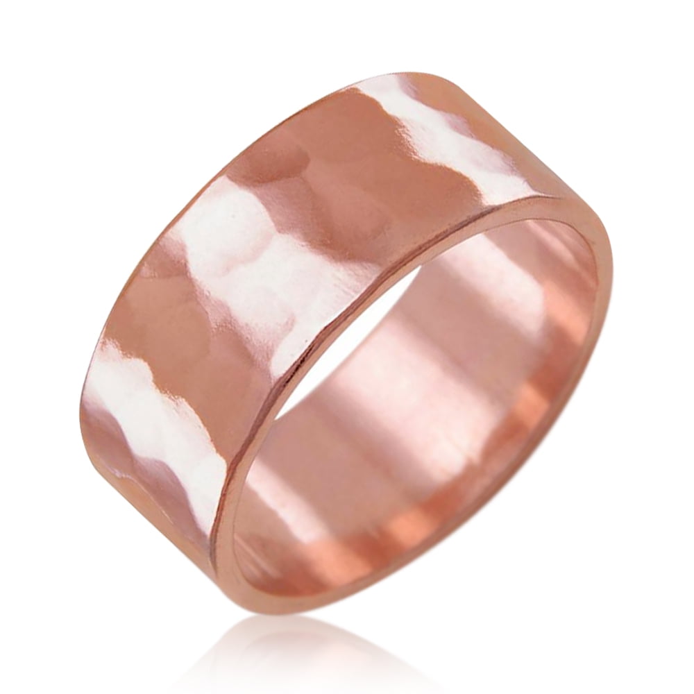 Solid Hammered Copper Therapy Ring Band for Men Women Uncoated Pure Copper Naturally Support Immune System Trace Mineral Natural Relief of
