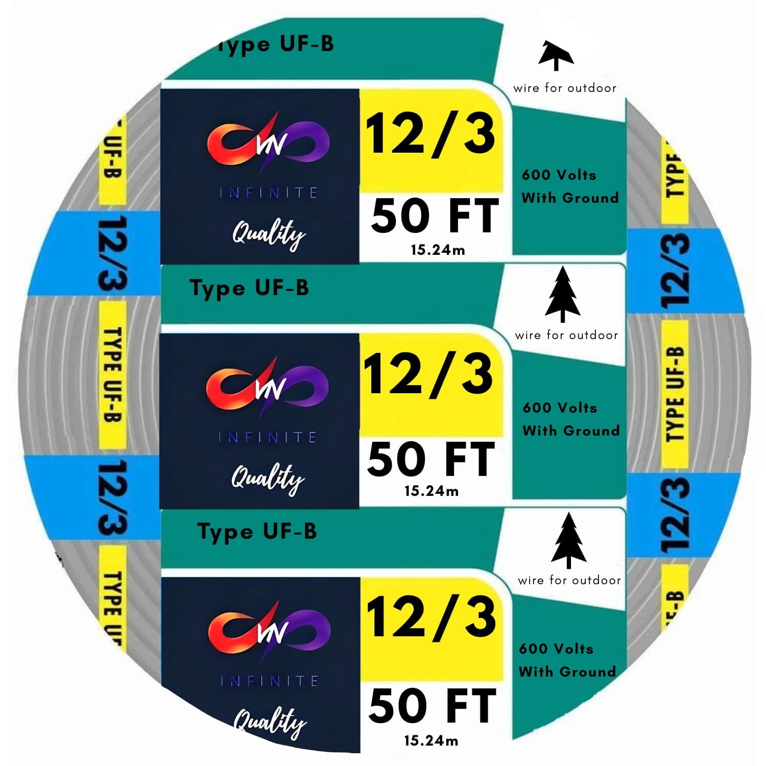 Electrical Wire 12/3 UF-B Underground Feeder and Branch Circuit Cable ...