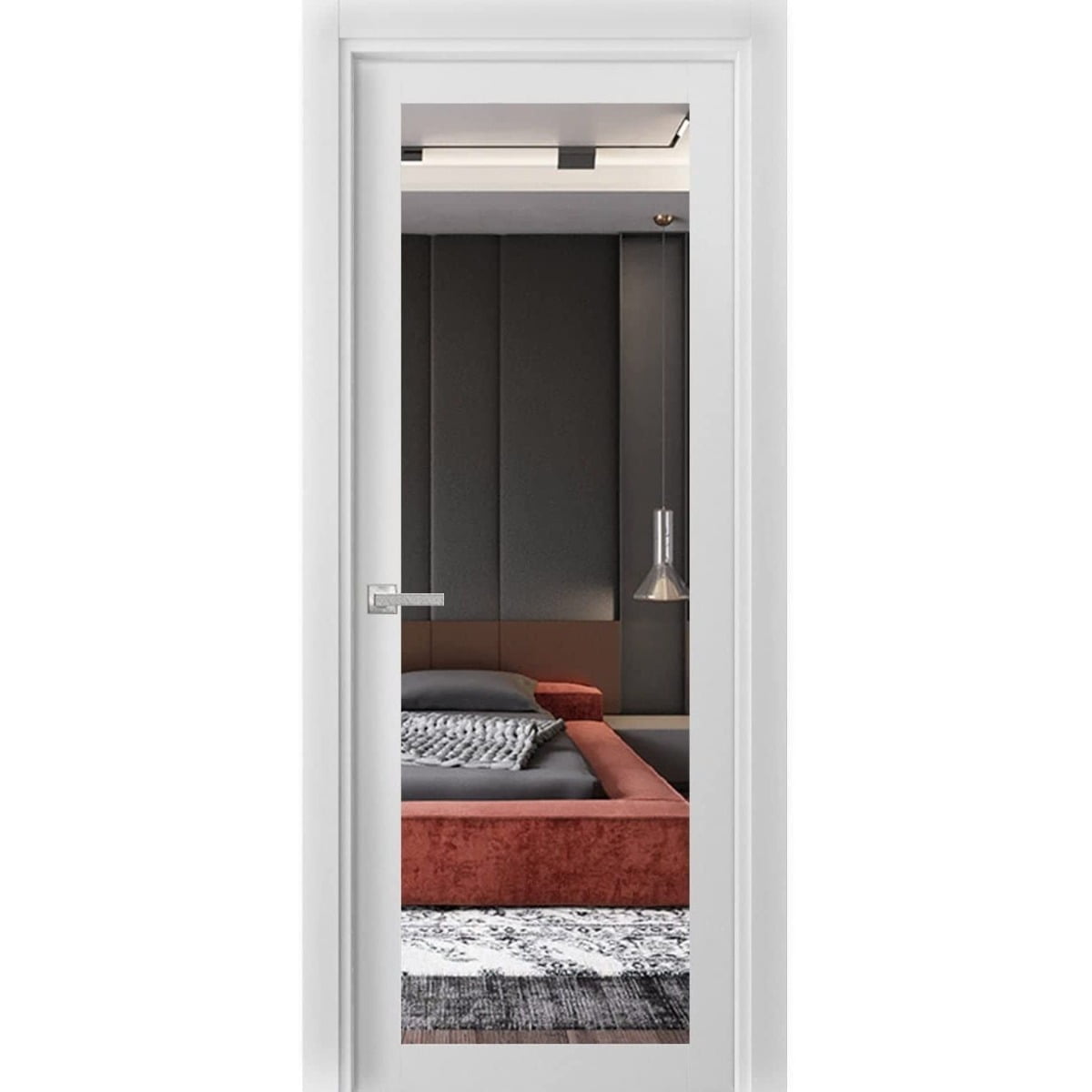Solid Interior French Pre-Hung Door | Lucia 1299 White Silk with Mirror ...