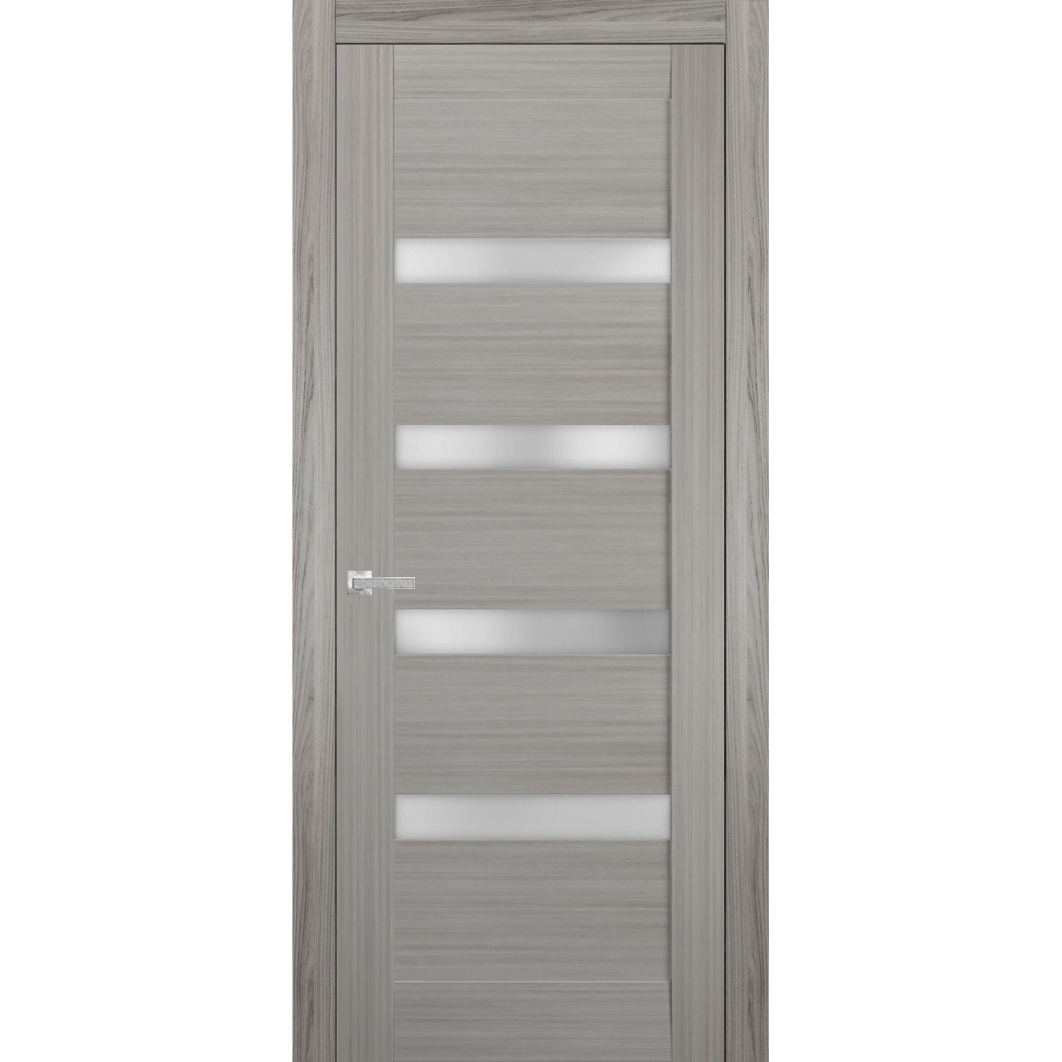 Solid Interior French Pre-Hung Door | Quadro 4113 Grey Ash with Frosted ...
