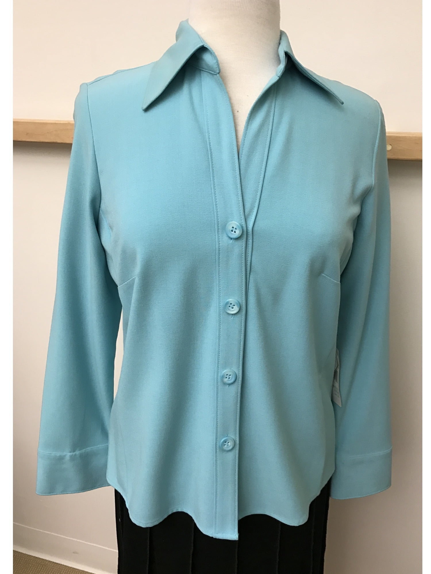 Solid Long Sleeve Button Front Blouse (Style# 76951) - Walmart.com