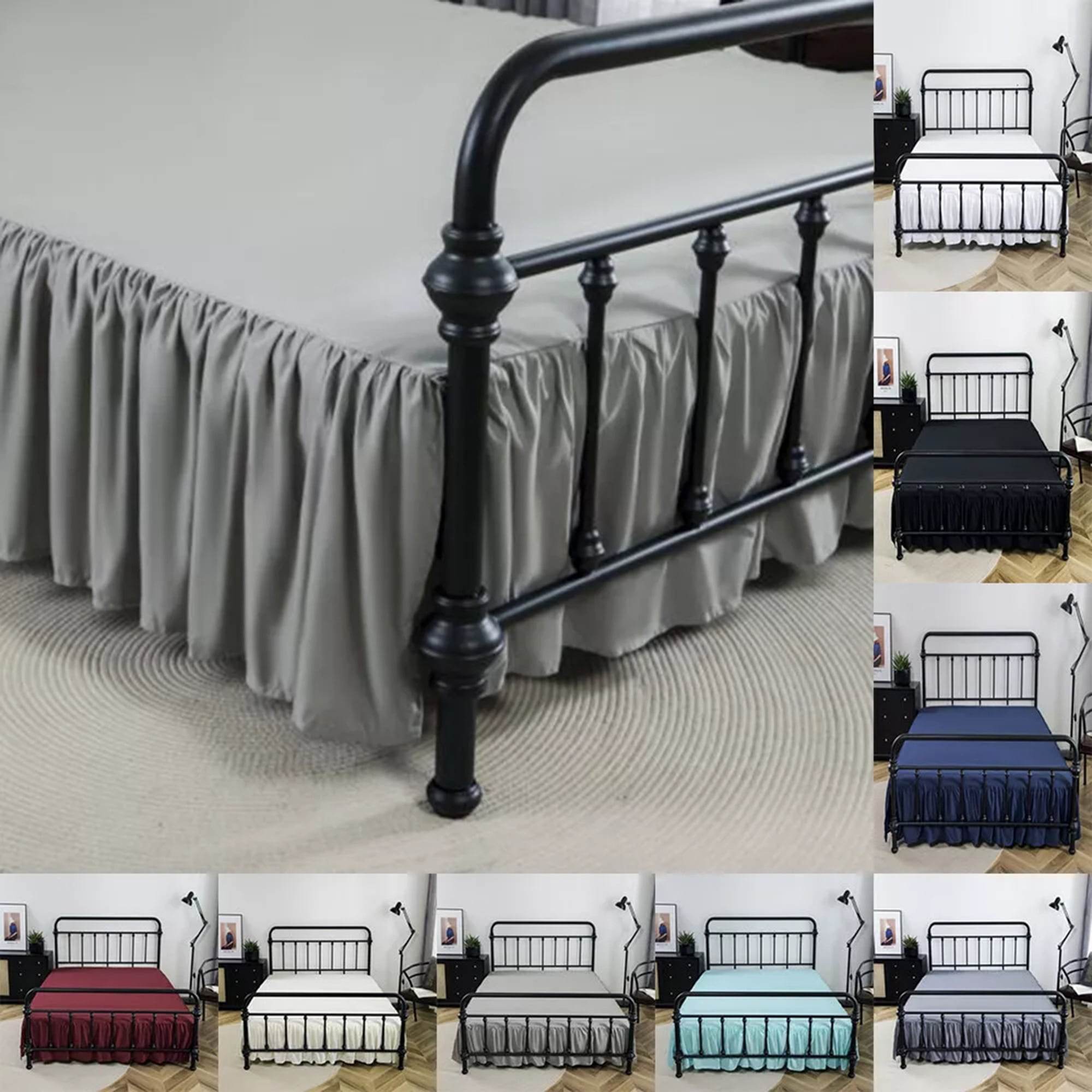 Solid Luxury Bed Skirt Super Microfiber Pleated 14" Drop Premium Dust ...