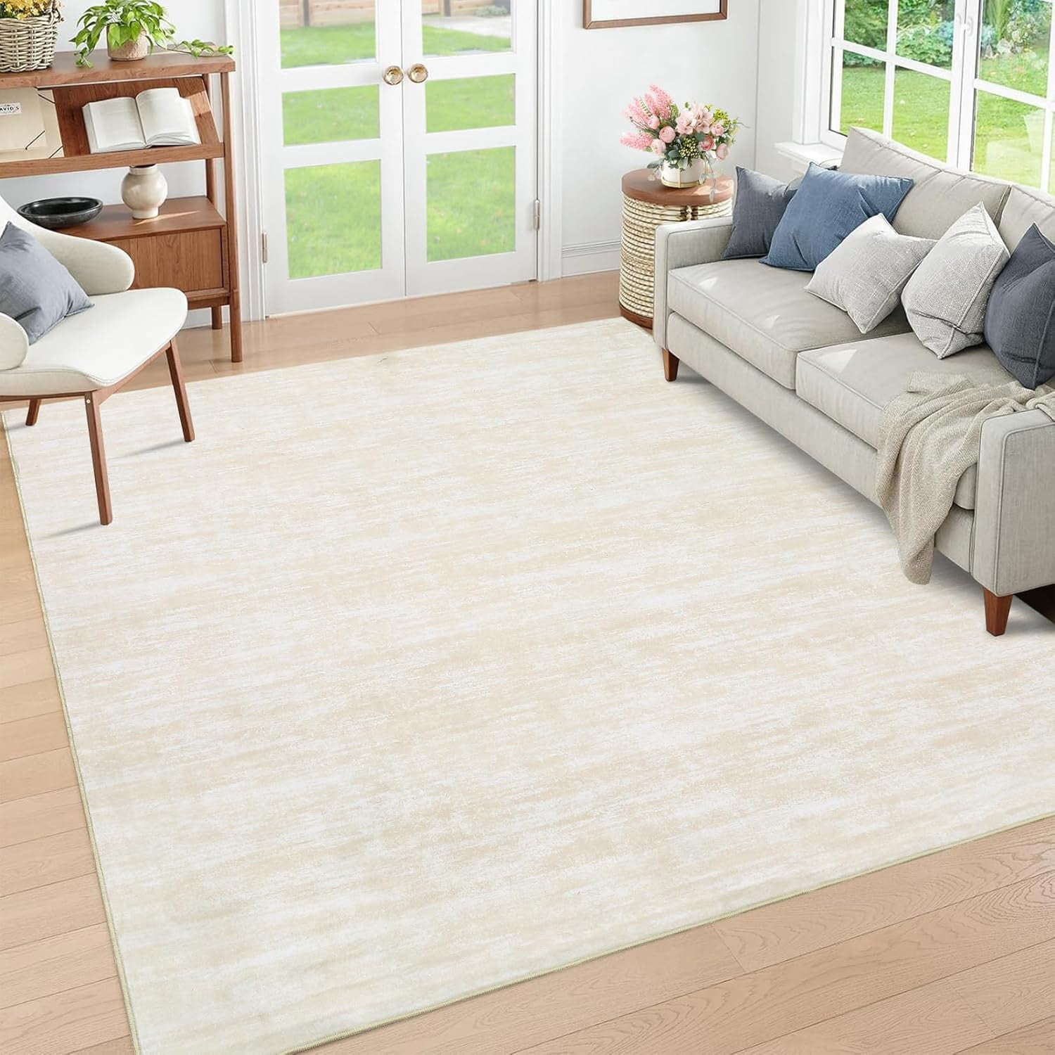 Solid Machine Washable Area Rug Soft Low-Pile Modern Contemporary Area ...