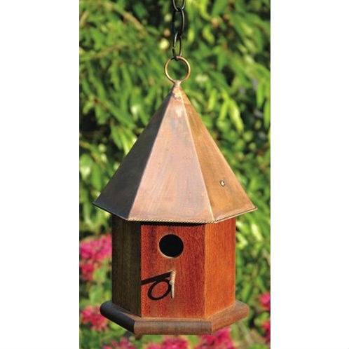 Solid Mahogany Wood Songbird Birdhouse with Shiny Copper Roof - Walmart.com