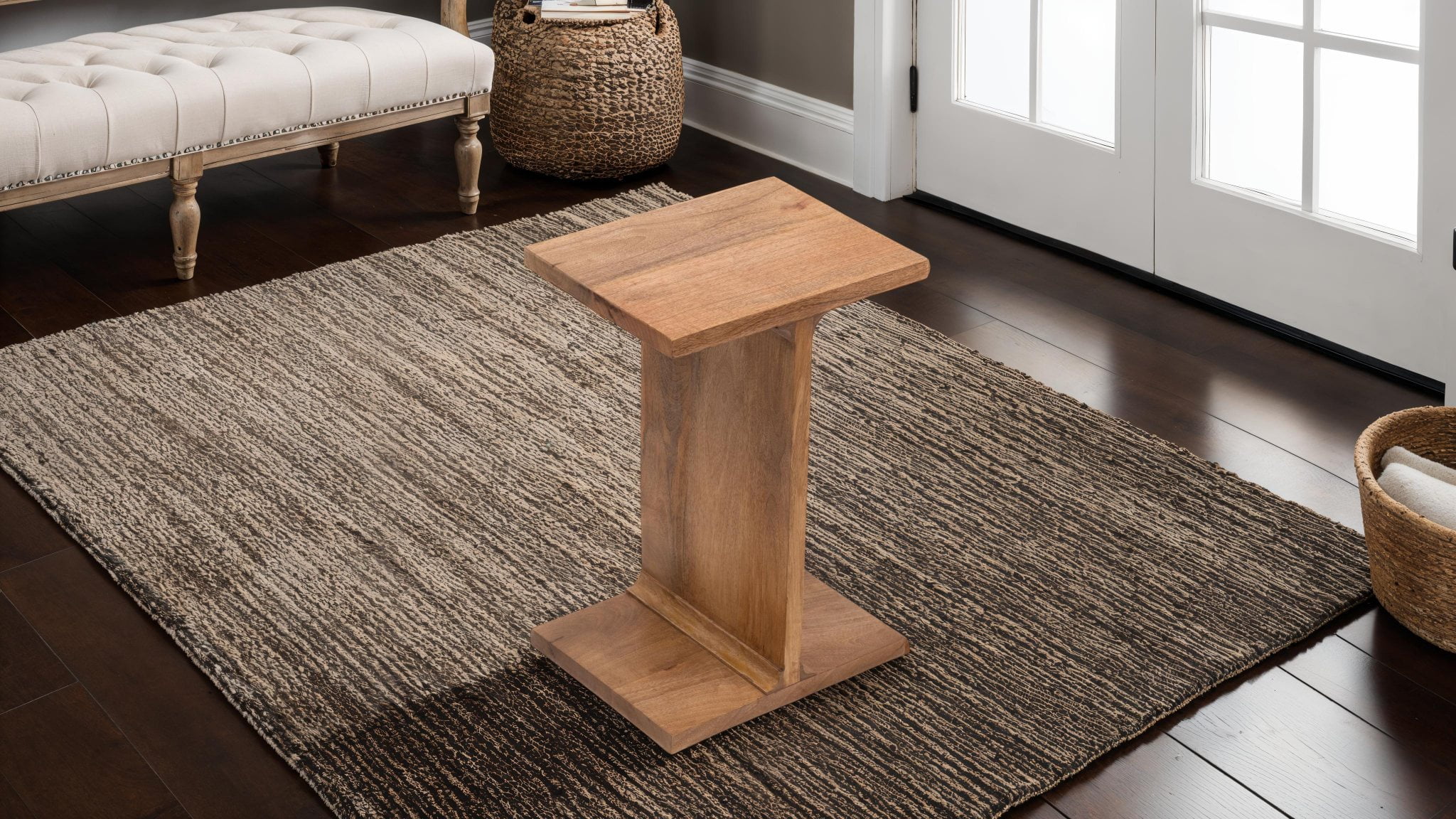Solid Mango Wood 20" Height I-Shaped Side Table,C-Shaped End Table for ...
