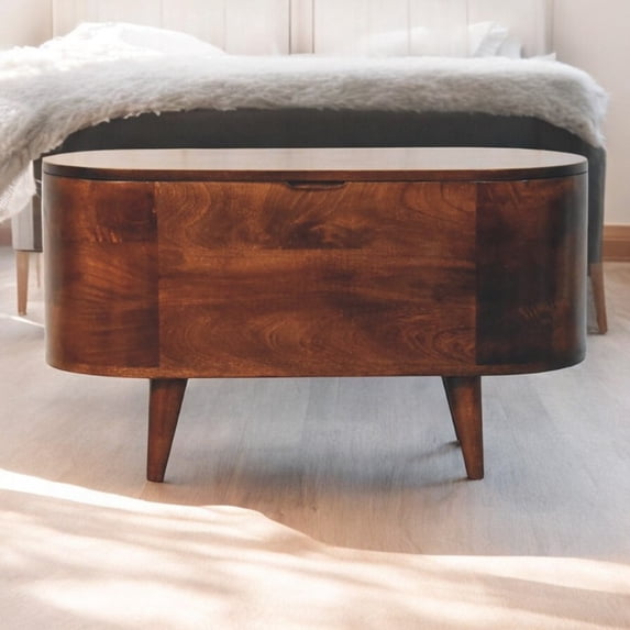 Solid Mango Wood Rounded Lift Top Storage Chest California Walnut Brown ...