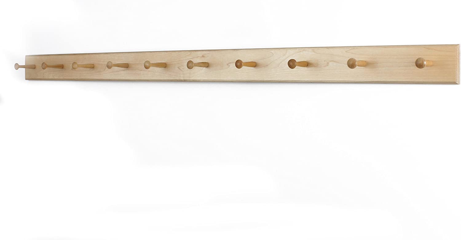 Solid Maple Shaker Peg Rack (Natural, 58" x 3.5" with 10 pegs ...