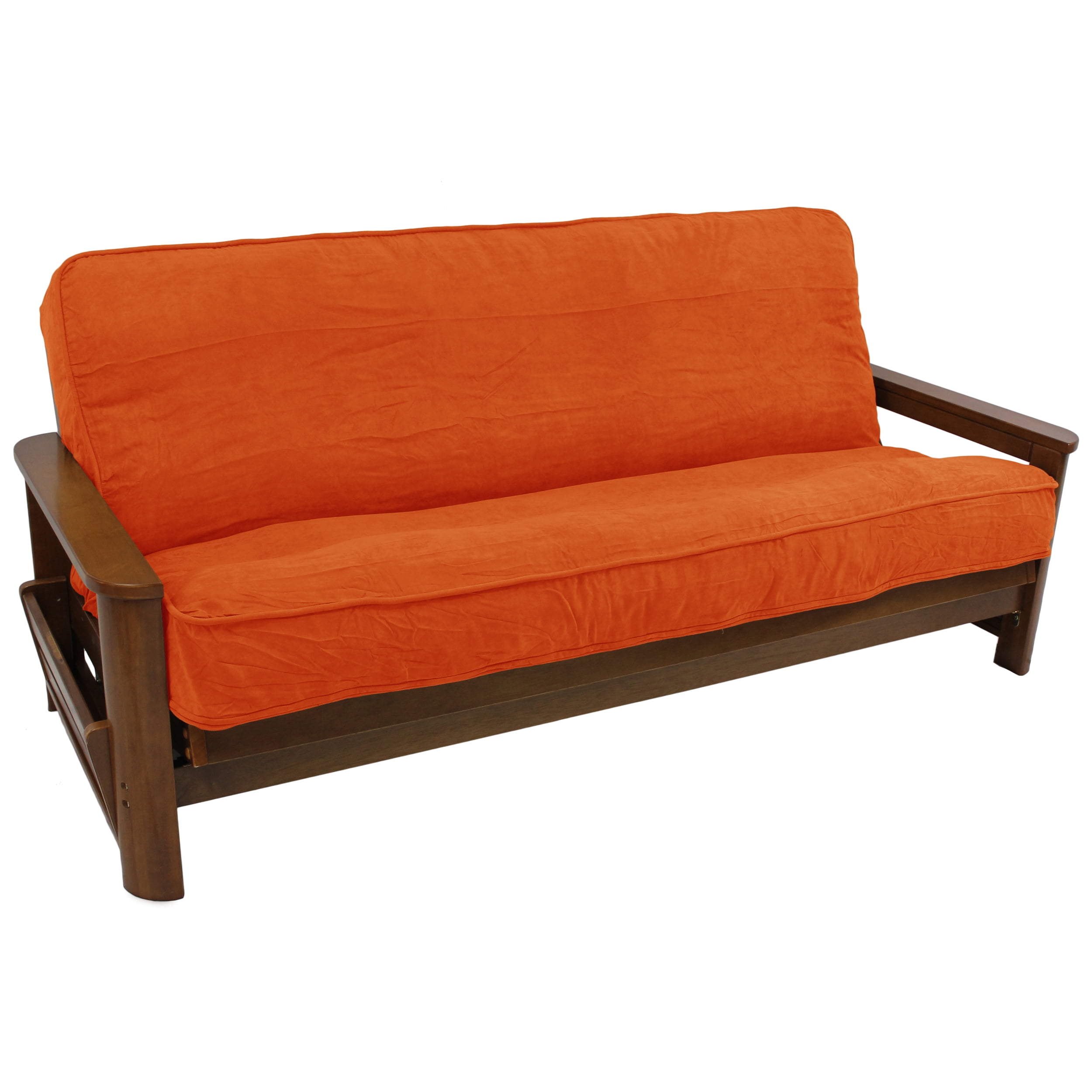 Solid Microsuede Double Corded 8 to 9-inch Full Futon Cover - Tangerine ...