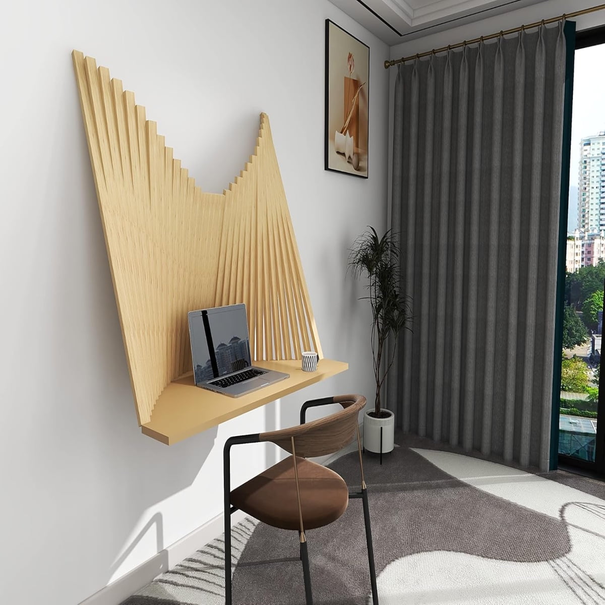 Solid Natural Pine Wall Mounted Foldable Space-Saving Floating Desk ...