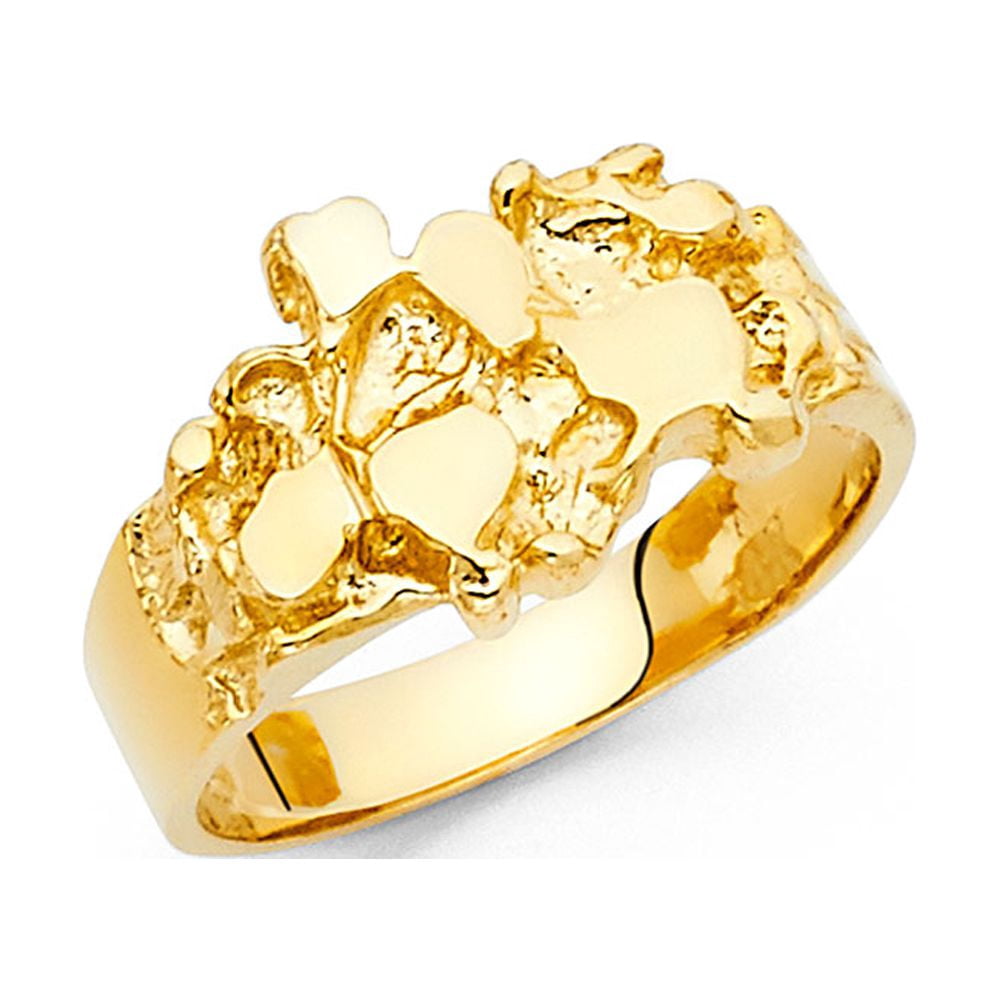Solid Nugget Ring 14k Yellow Gold Textured Band Diamond Cut Polished ...