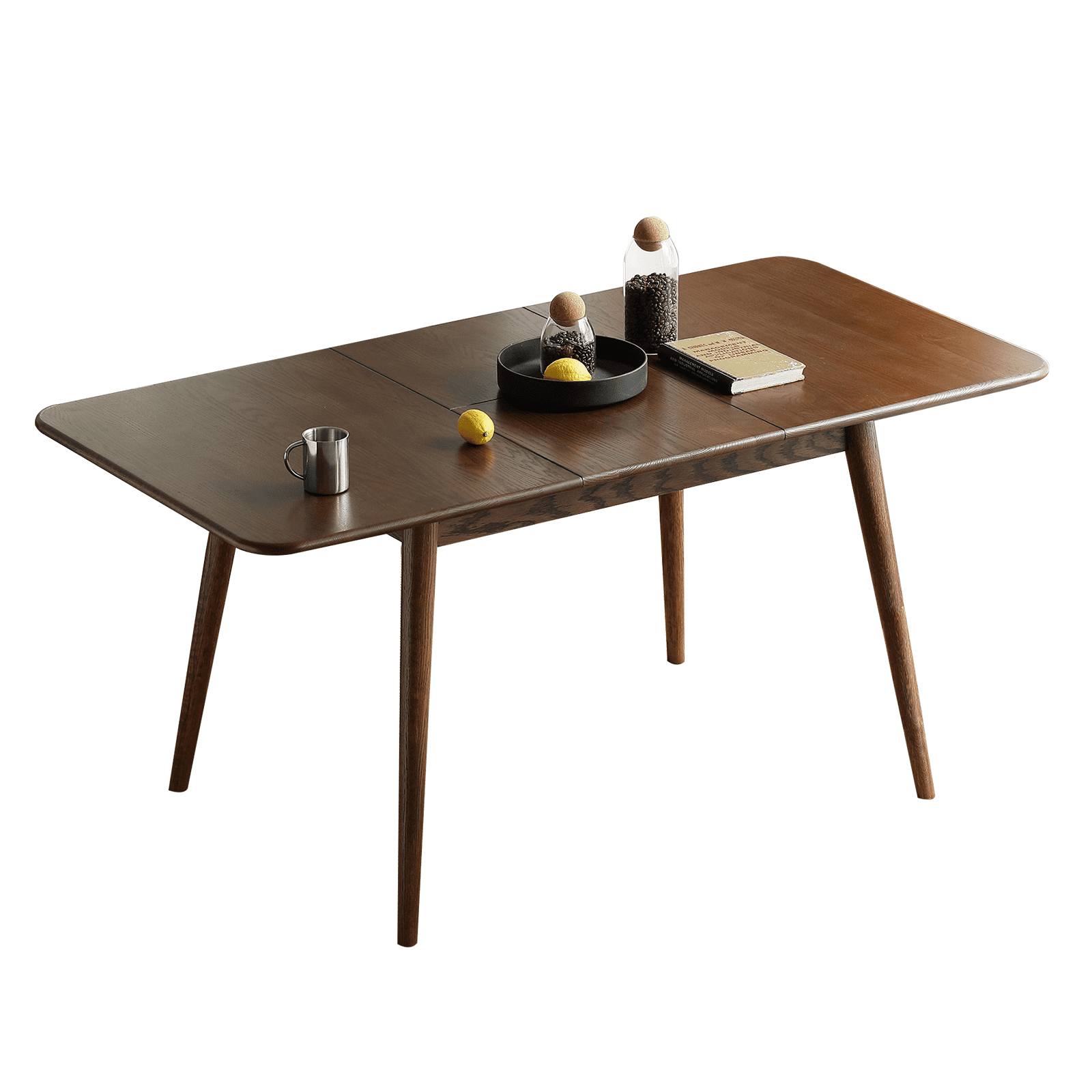 Solid Oak Extendable Dining Table - Walnut Finish, Adjustable 47.2" to ...