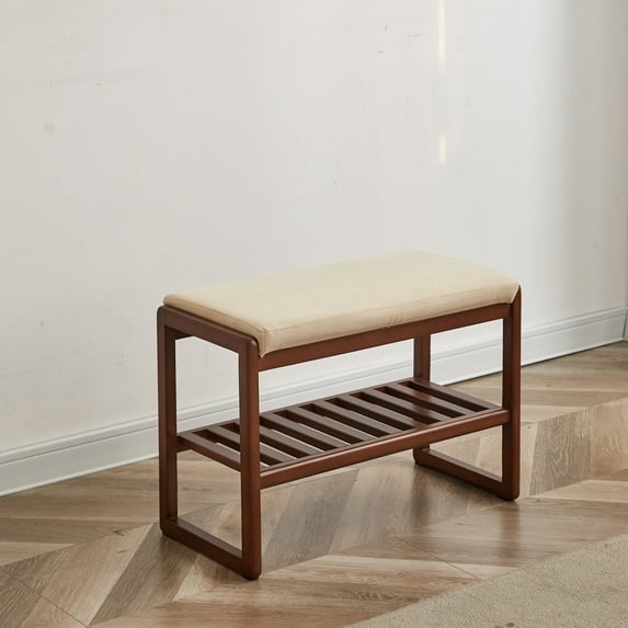 Solid Oak Shoe Storage Bench with High-Rebound Memory Foam Seat & Dual ...