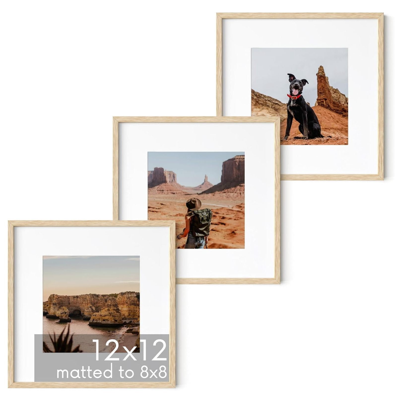 Solid Oak Wood 12”x12” Picture Frames Matted to 8”x8” Set of 3-12x12 ...