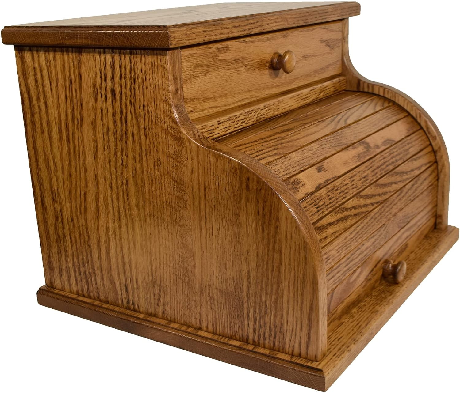 Solid Oak Wood Large Roll Top Bread Box With Drawer For Kitchen Counter ...