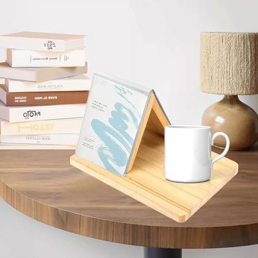 Solid Oak Wooden Triangle Book Stand, Bookshelf Book Rest with Cup ...