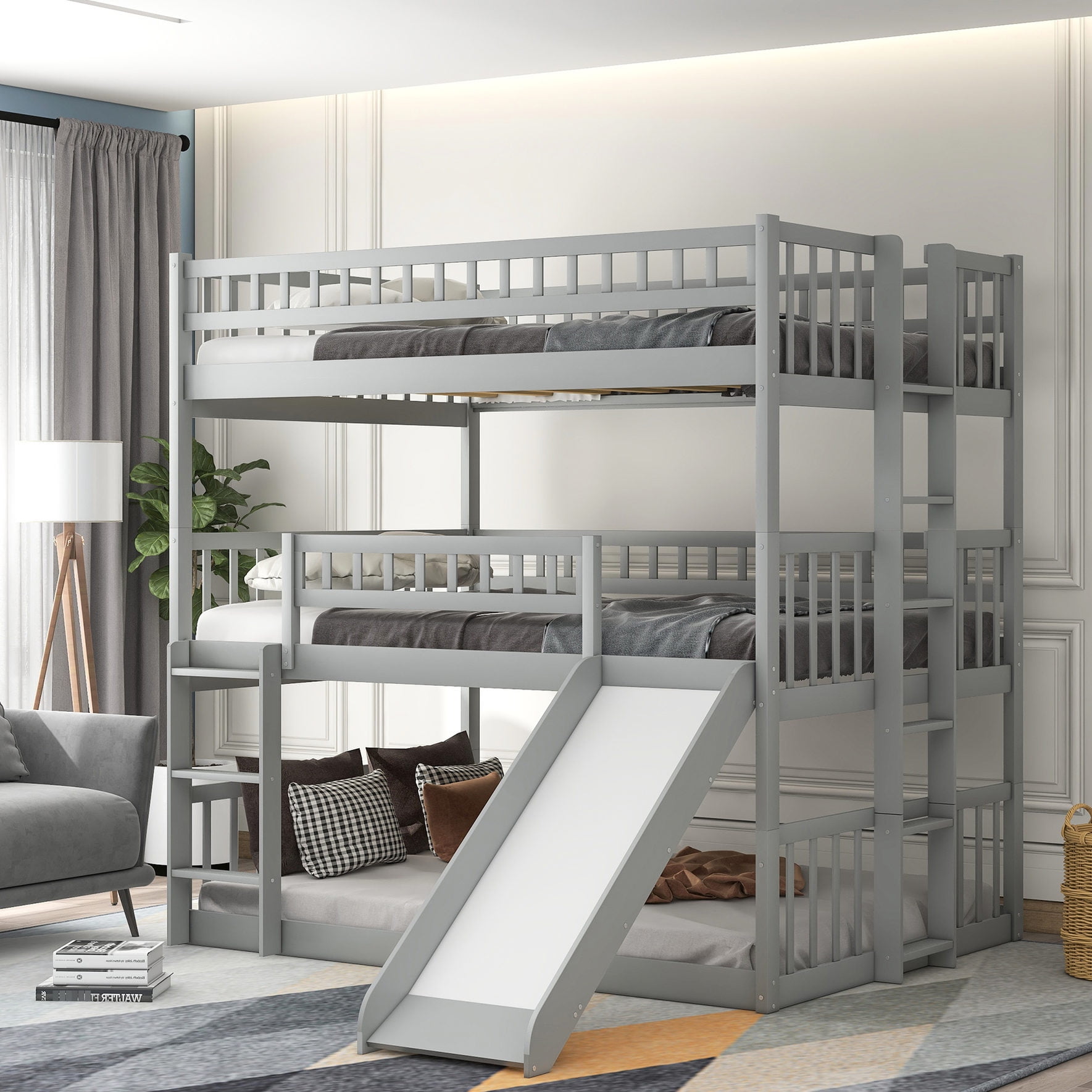Solid Pine Bed - Convertible Ladder and Slide Design - Sleepover Room ...