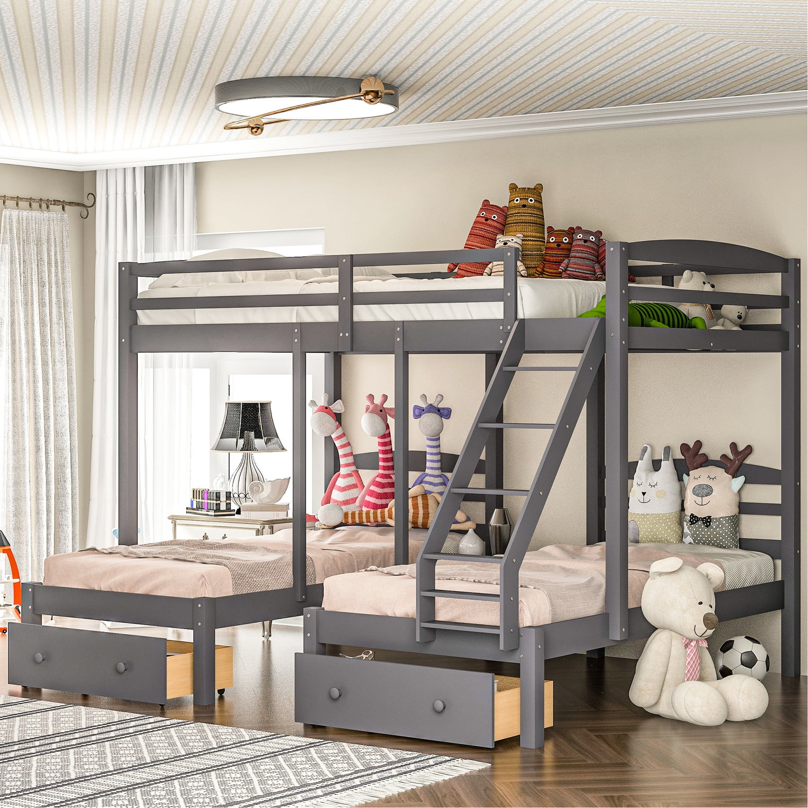 Solid Pine & MDF Build | Space-Saving Design with 3 Beds & Drawers ...