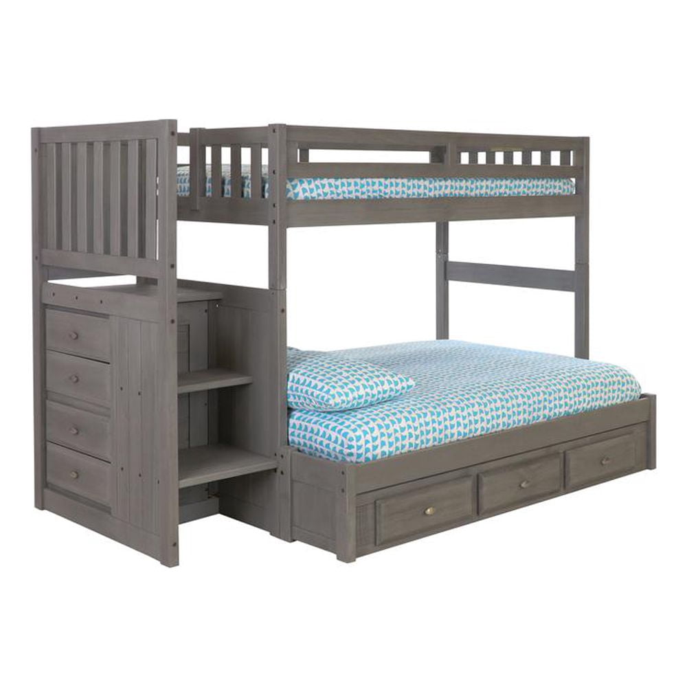 Solid Pine Staircase Twin over Full Bunk Bed with Seven Drawers in ...