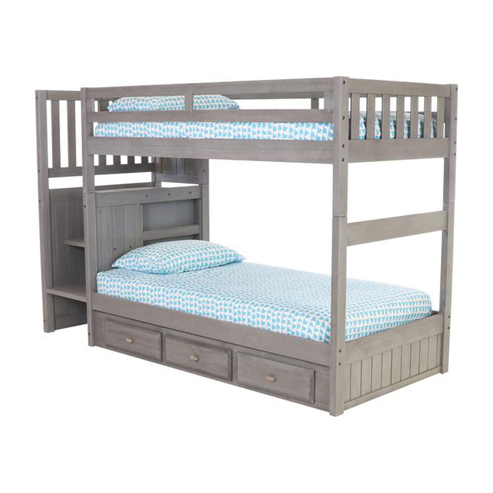 Twin over Twin Solid Wood Staircase Bunk Bed with Full Storage - Seven ...