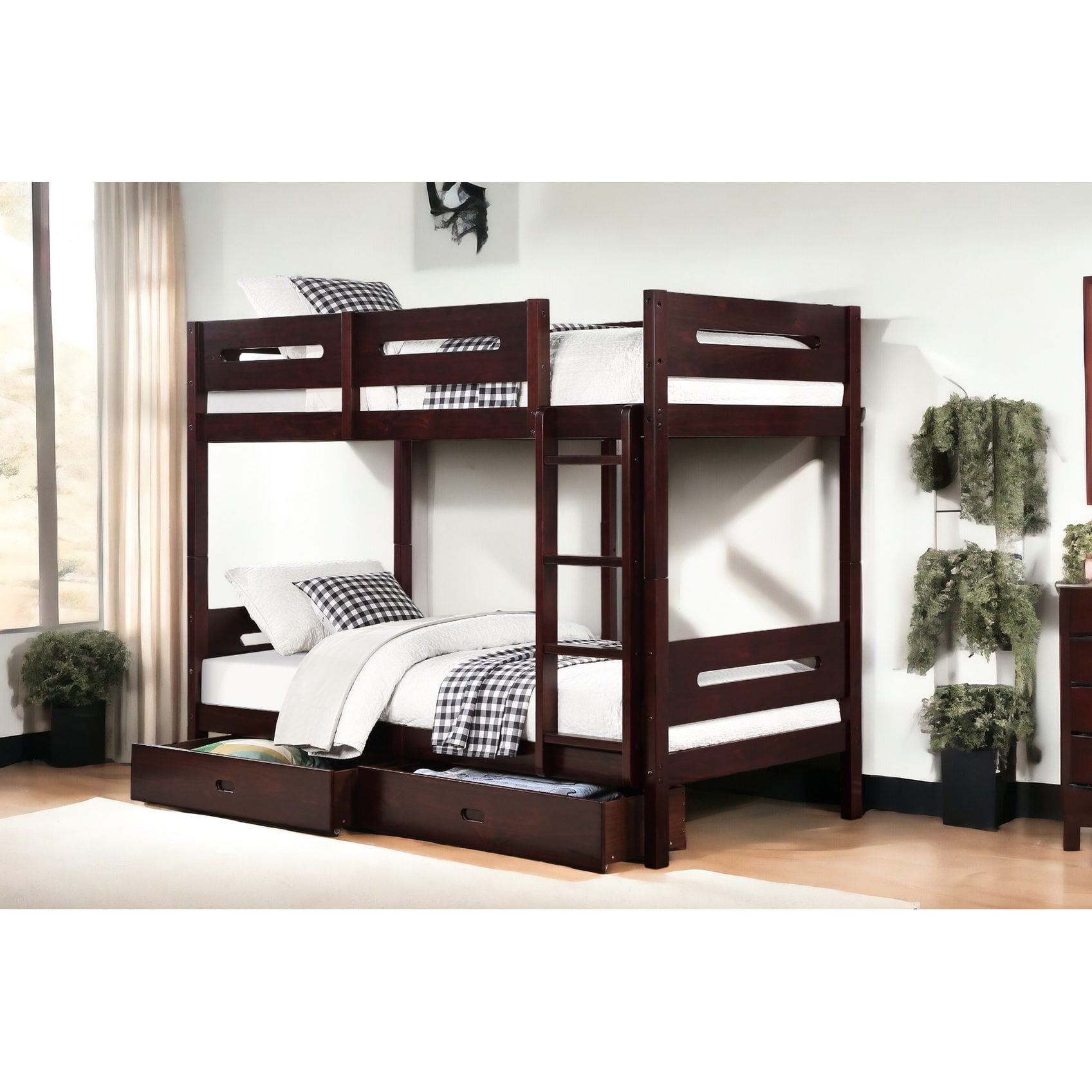 Solid Pine Twin/Twin Bunk Bed | Stacked Design for Siblings in Shared ...
