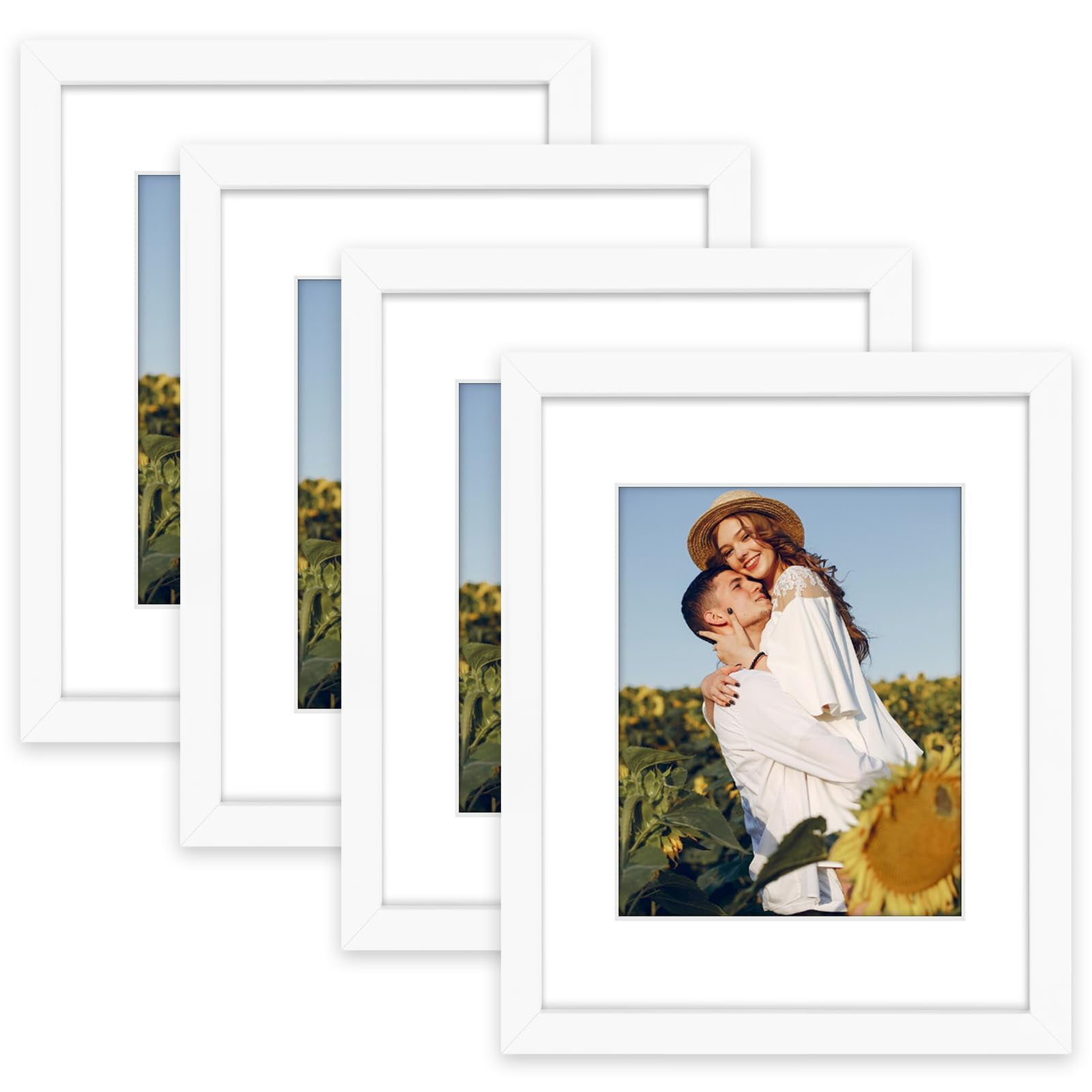 Solid Pine Wood 11x14 Picture Frame With Tempered Glass Set Of 4 White