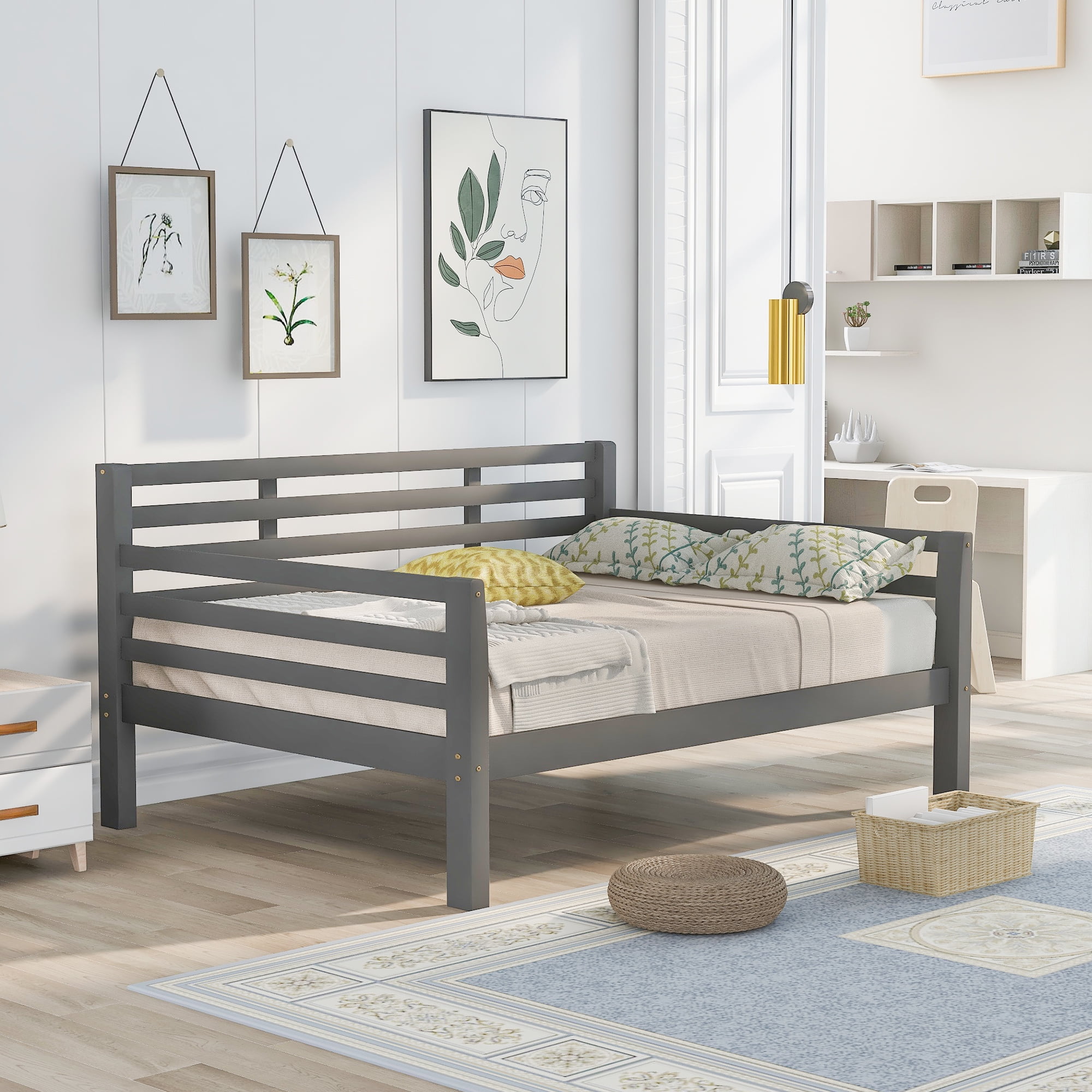Solid Wood Daybed, SYNGAR Platform Full Size Daybed Frame with Sturdy ...