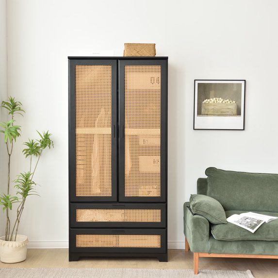 Solid Pine Wood Rattan Closet with 2 Drawers - Walmart.com