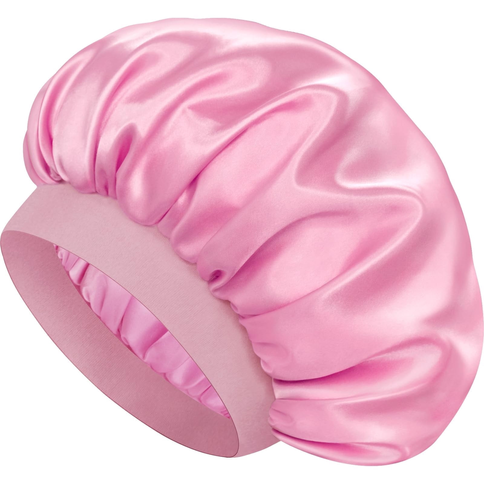 Solid Pink Satin Bonnets for Hair Women Sleeping Night Sleep Caps ...