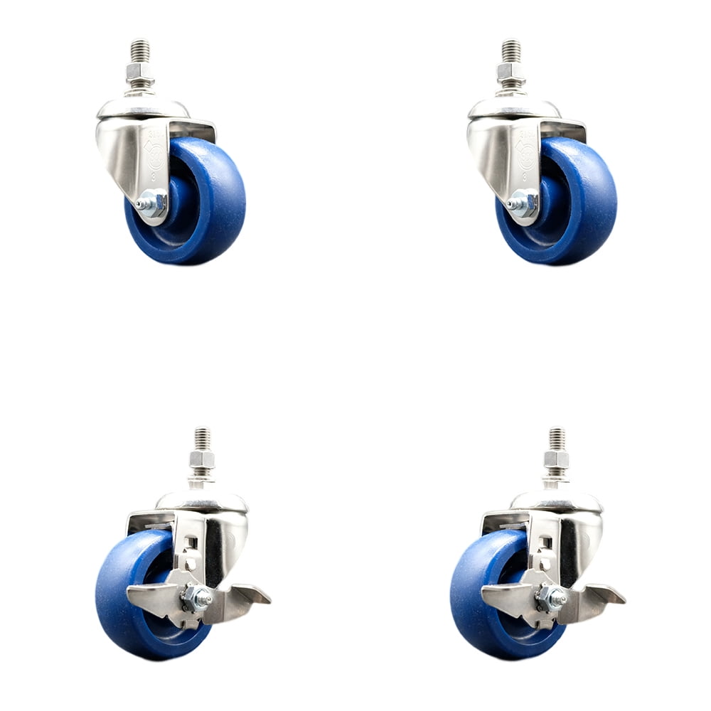 Solid Poly Swivel Stem Caster Set of 4 with 3 Inch Caster Wheels - 3/8 ...